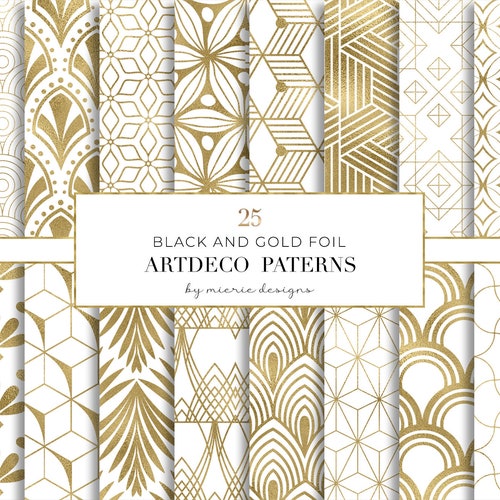 White and Rose Gold Art Deco Digital Paper Seamless Retro Art - Etsy