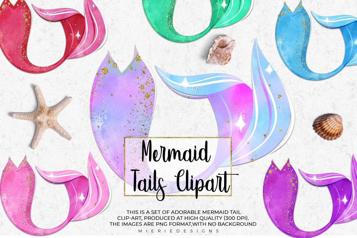 Watercolor Mermaid Tail Clipart Mermaid Tails Clip Art - Etsy
