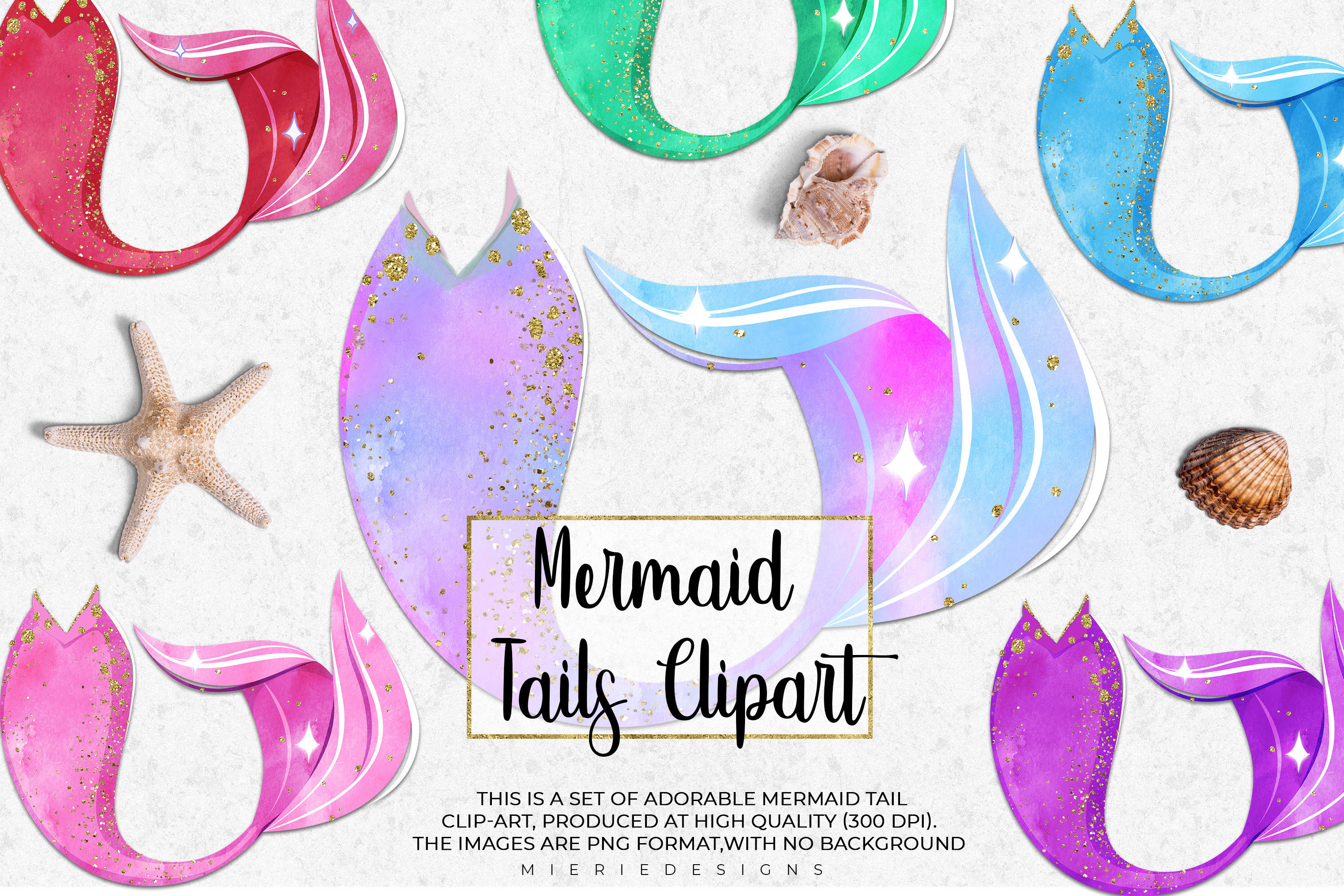 Watercolor Mermaid Tail Clipart Mermaid Tails Clip Art | Etsy