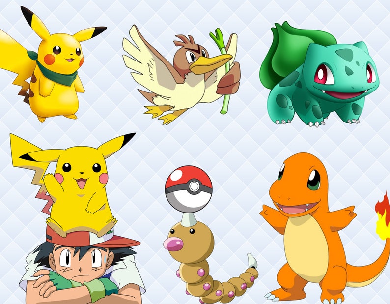 Pokemon Clipart Pokemon PNG Characters Pikachu Printable | Etsy