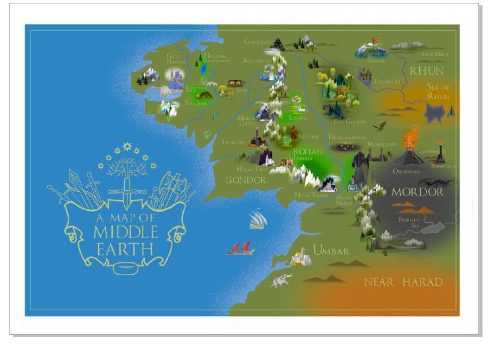 Middle Earth Map PDF for Printing A2 Tolkien - Etsy