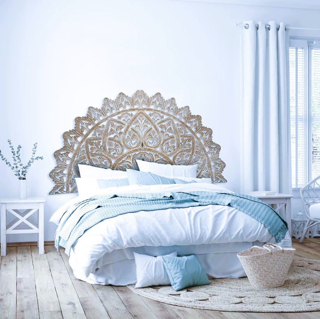 King Size Wooden Circular Half Moon Fully Carved Bed Headboard - Etsy