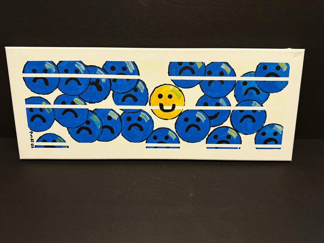 Hand Painted SMILEY FACE Picture - in Acrylics - 50 X 20cm Stretched ...