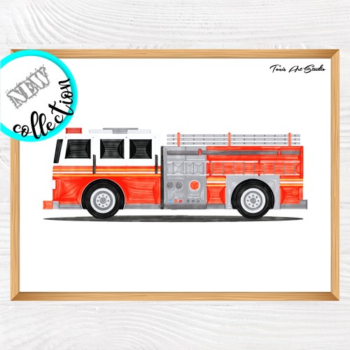 Fire Engine Print Fire Truck Printable Fire Truck Art | Etsy