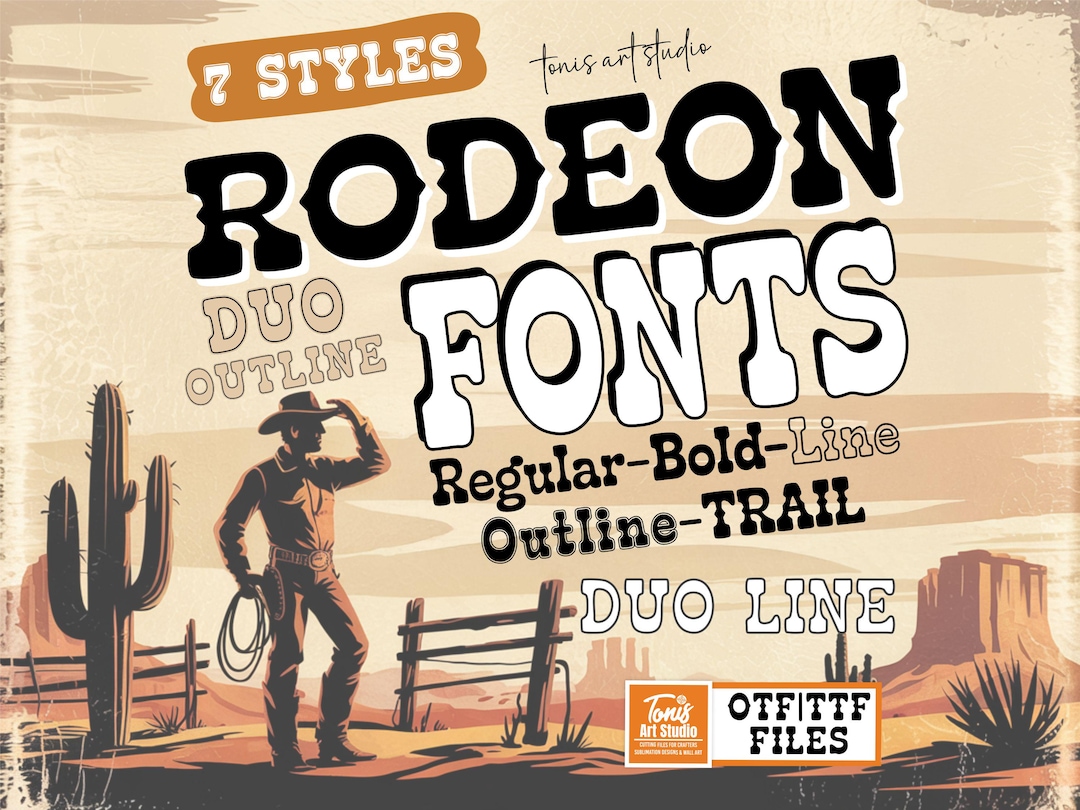Rodeo Font Bundle | Western Cowboy Fonts | Outline Font Duo | Vintage ...
