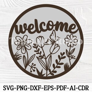 Floral Welcome Sign SVG: Laser Cut File, Rustic Door Hanger - Etsy
