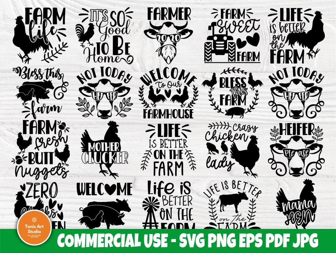 Farmhouse SVG Bundle, Farm Signs, Quotes for Farmer, Chicken Silhouette ...