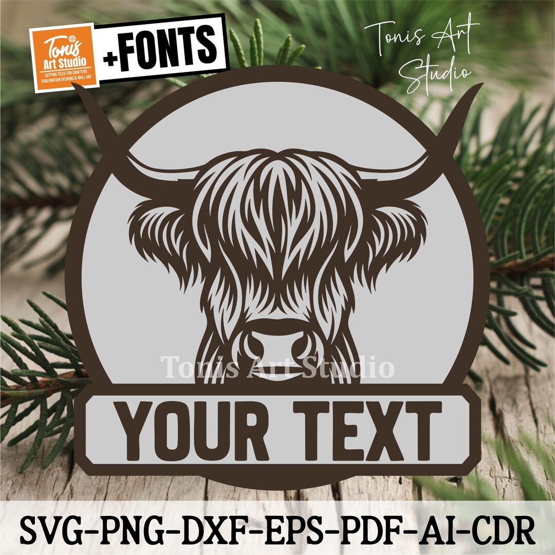 Highland Cow Name Sign SVG, Farmhouse Cow Monogram, Highland Cattle Cut ...