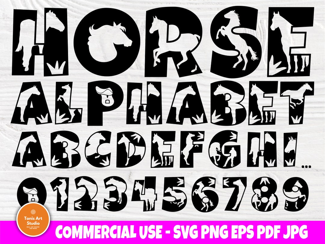 Horse SVG Fonts, Animal Alphabet, Horse Monogram - Etsy