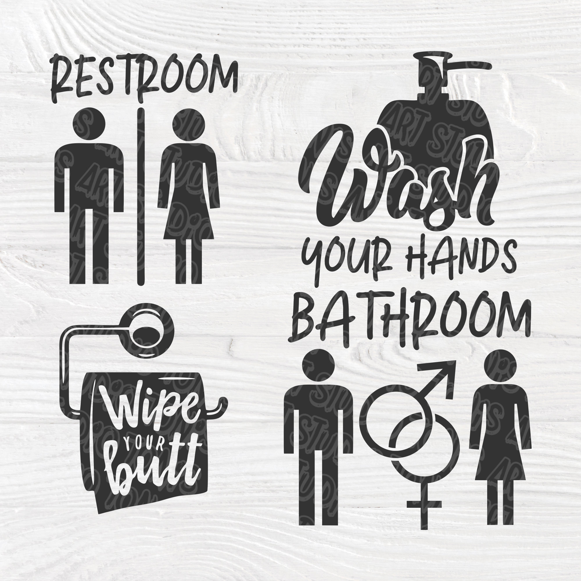 Restroom Washroom Sign Cut File Restroom Svg Commercial Use Svg Pdf