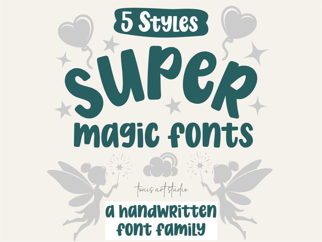 Handwritten Super Magic Font Bundle, Bubbly Fonts, 5 Styles, Font ...