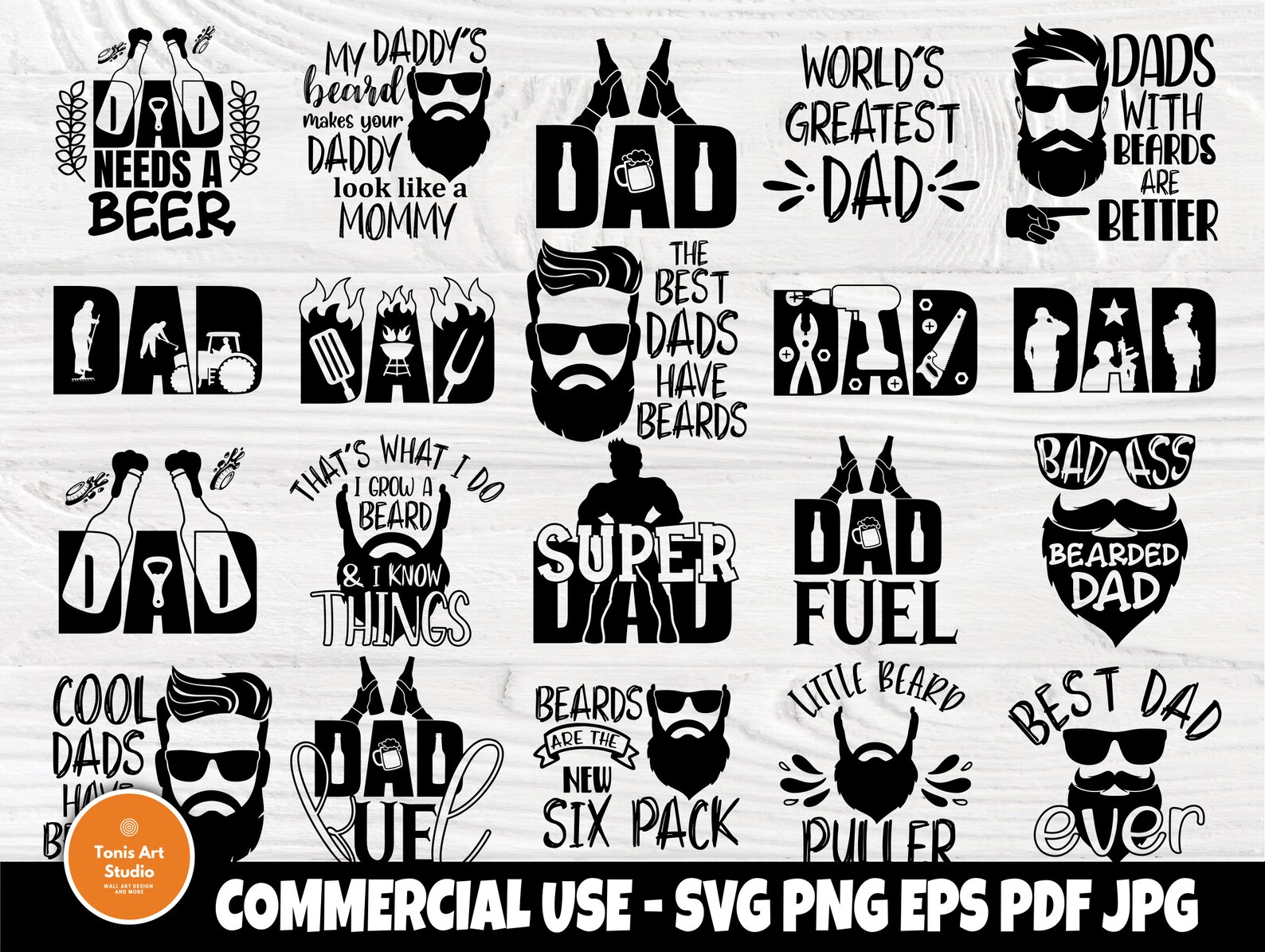 Fathers Day SVG Bundle: Dad Signs, Beard Designs (digital Download ...