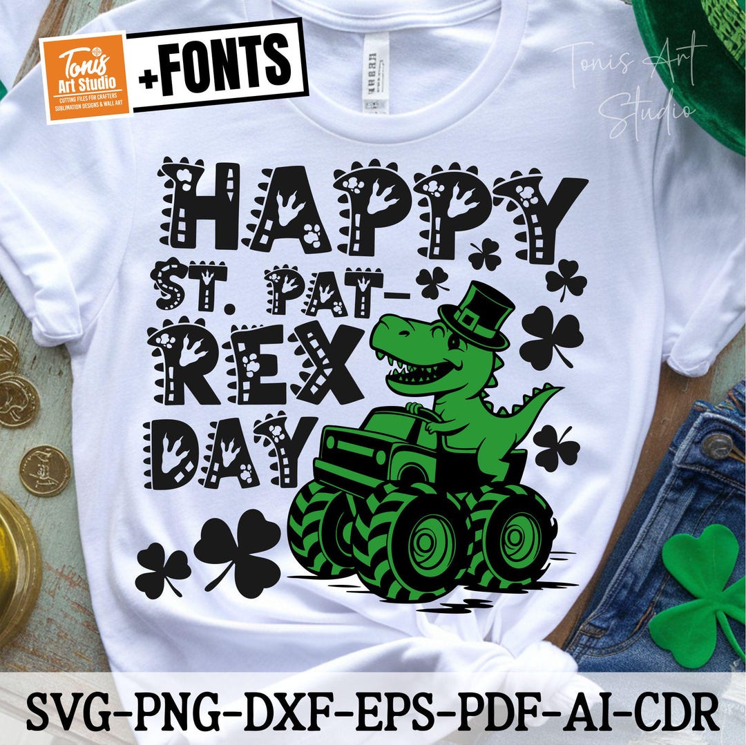 Happy St. Pat-rex Day SVG | T-rex Monster Truck St. Patrick's Day Shirt ...