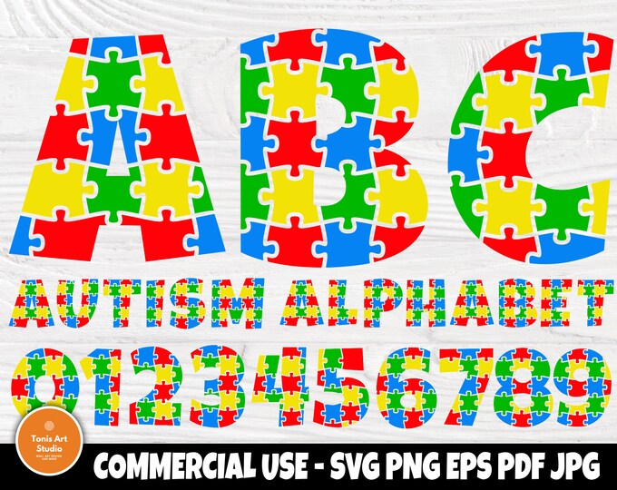 Digital Puzzle Piece Autism Alphabet Clipart. Letters Numbers - Etsy
