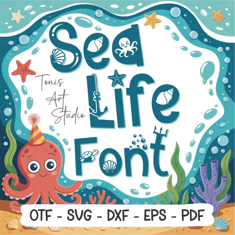 Sea Life Font | Bubbly Ocean Theme (SVG, OTF, DXF) - Etsy