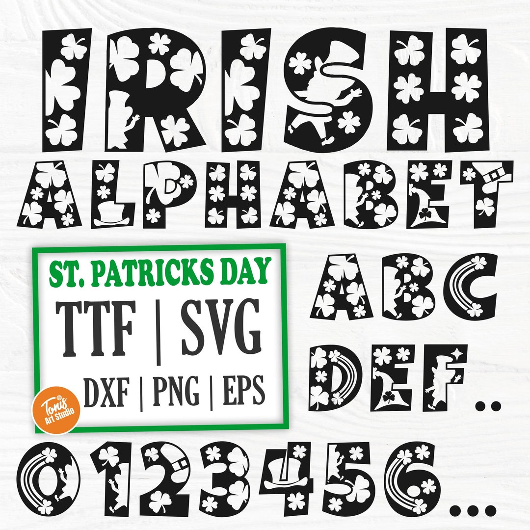 St Patricks Font Svg, Shamrock Font Svg, Irish Font, Clover Font ...
