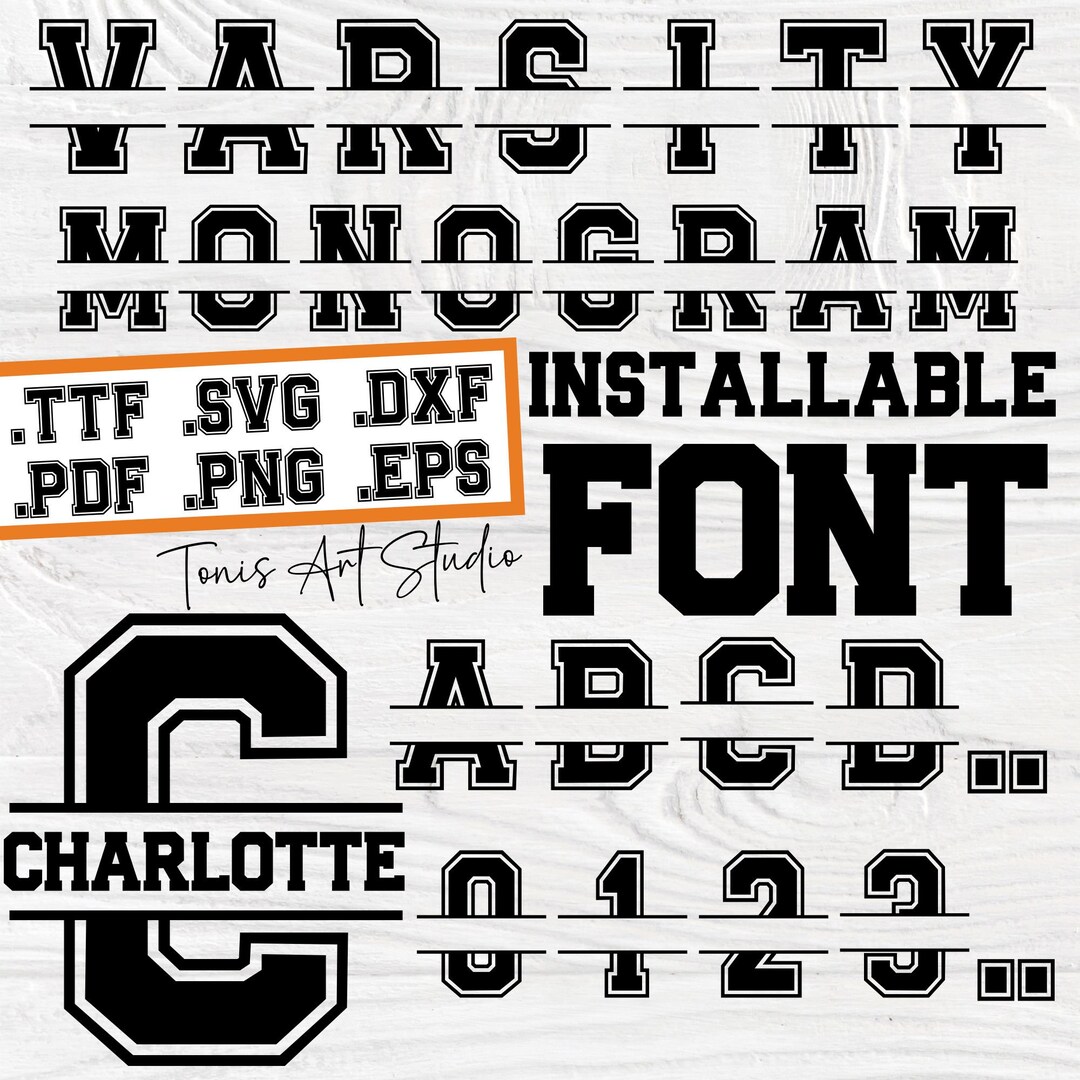 Varsity Monogram Font: College Sports SVG, OTF, TTF (digital Download ...