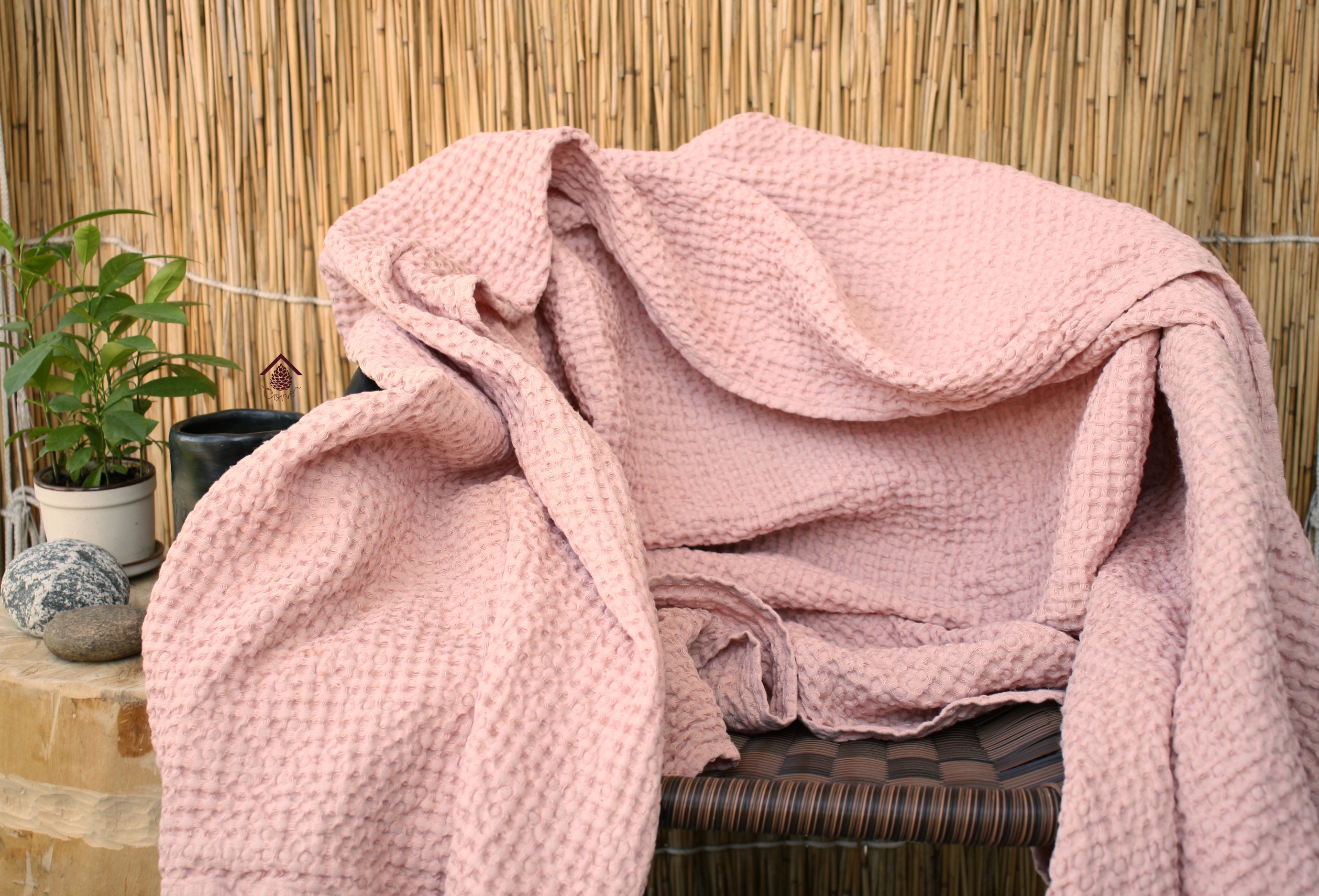 Linen Throw Waffle Summer Blanket Light Pink Bedspread - Etsy UK