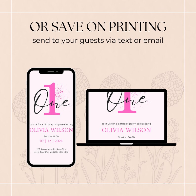 1st Birthday Invitation Pink Canva Editable FREEBIE - Etsy