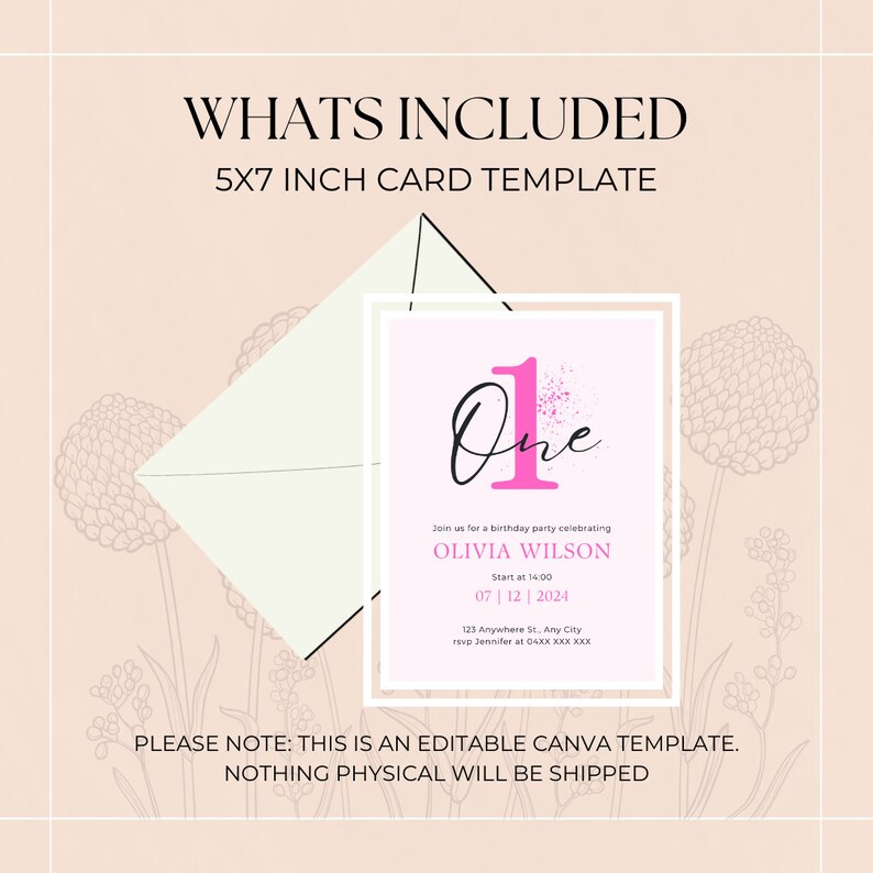 1st Birthday Invitation Pink Canva Editable FREEBIE - Etsy