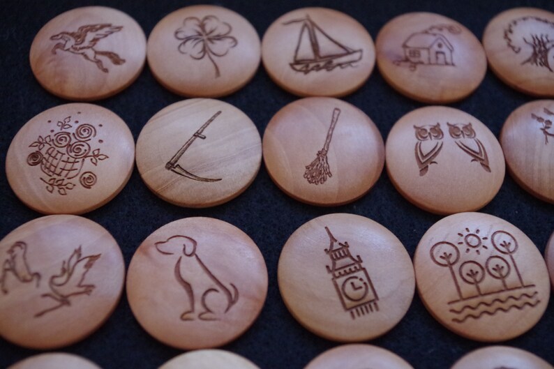 Lenormand Fortune Telling Wooden Coins Wood Divination - Etsy