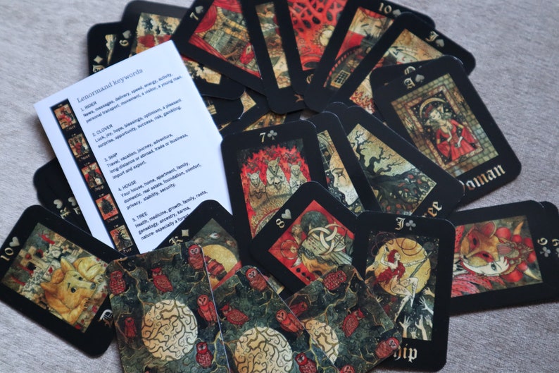 Lenormand Card Deck, Gothic Mini Oracle Cards With Keywords, Pocket ...