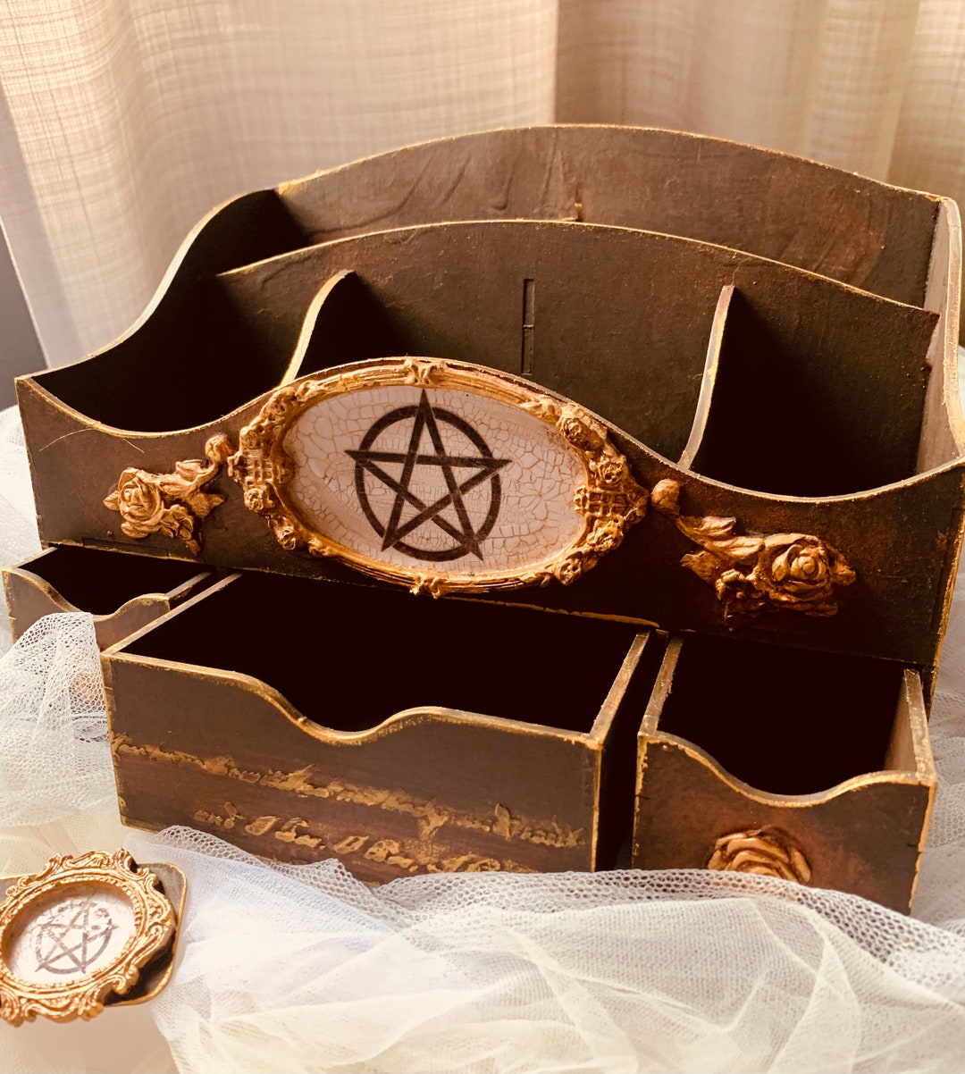 PENTAGRAM Oracle Card Container Box, Tarot Wooden Organizer Box, Oracle ...