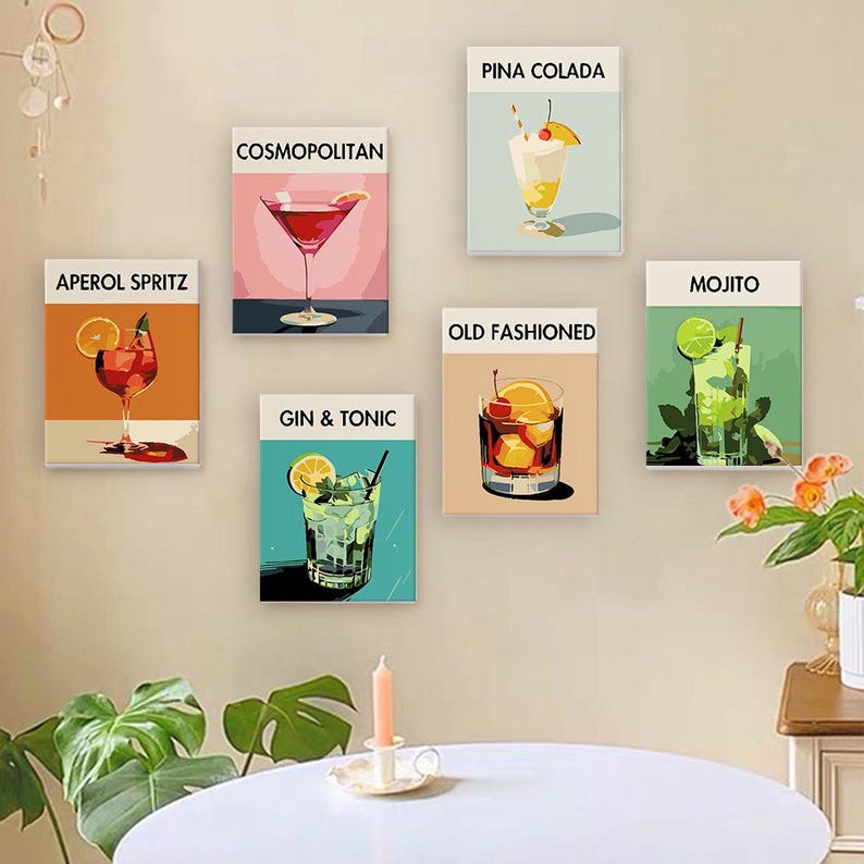 Set of 6 Mini Paint by Numbers - Cocktail Collection 2 - Easy Canvas ...