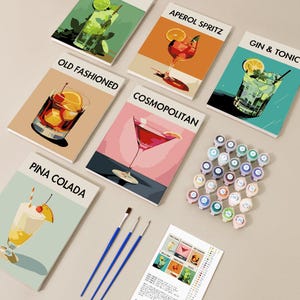 Set of 6 Mini Paint by Numbers - Cocktail Collection 2 - Easy Canvas ...