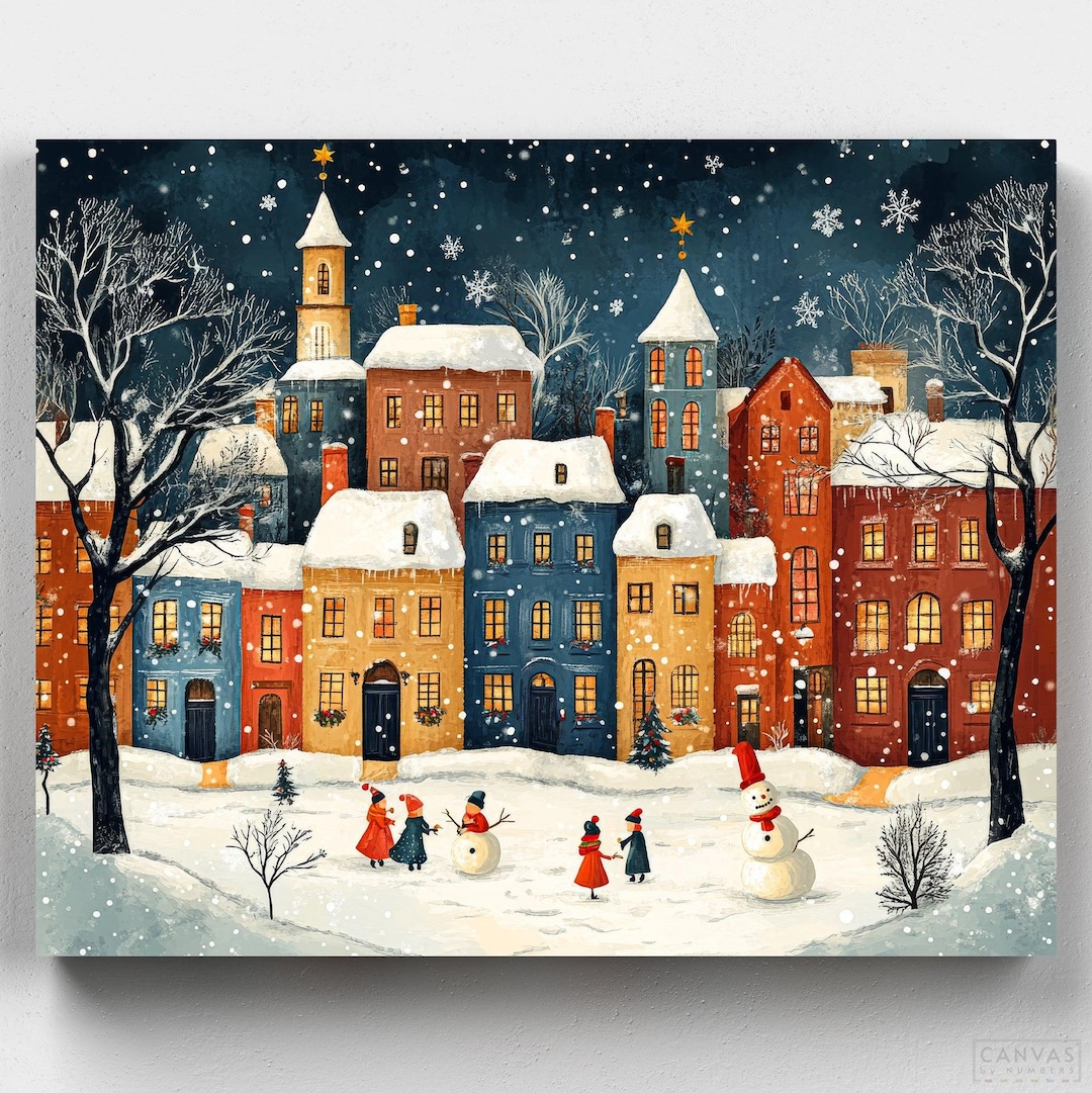Premium Paint by Numbers Kit - Christmas in the Snowy Village ...
