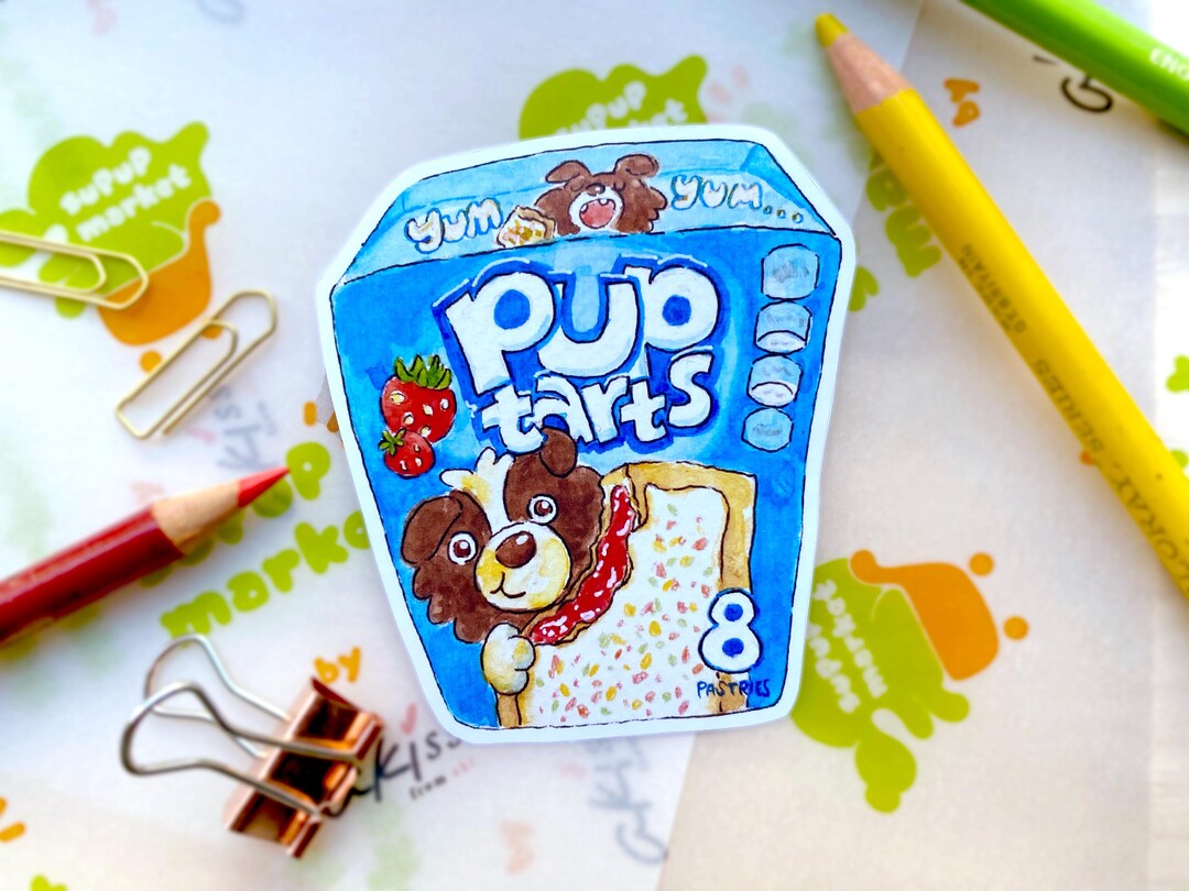 Pup Tarts With Puppy Sticker - Hand-drawn Watercolour Design - Etsy