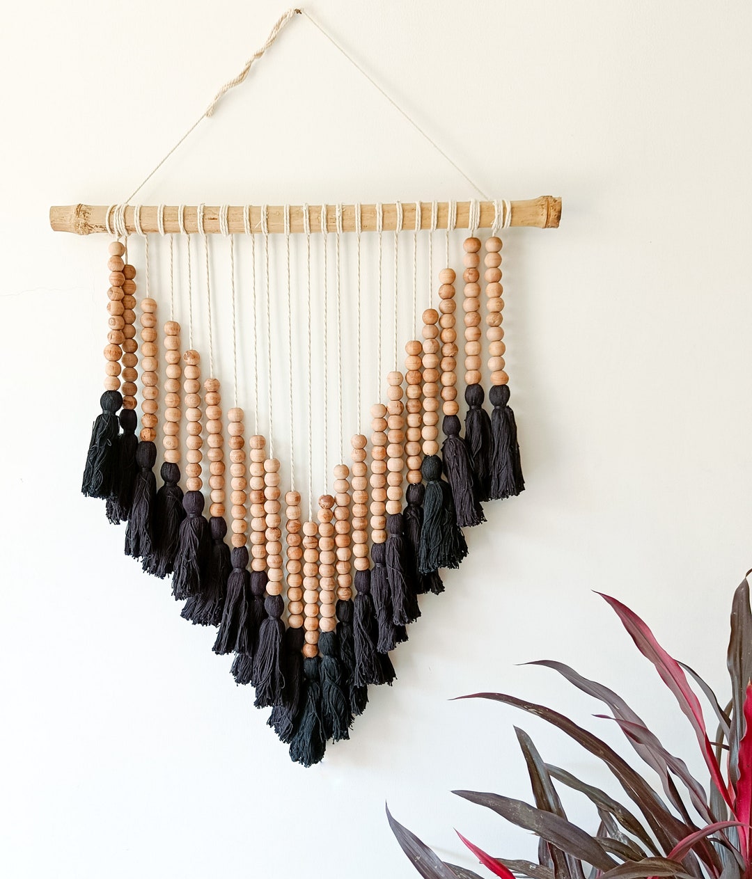 Boho Beaded Wall Hanging, Wooden Beads Hanging Tapestry, Farmhouse Bead ...