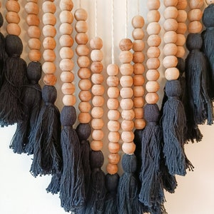 Boho Beaded Wall Hanging, Wooden Beads Hanging Tapestry, Farmhouse Bead ...
