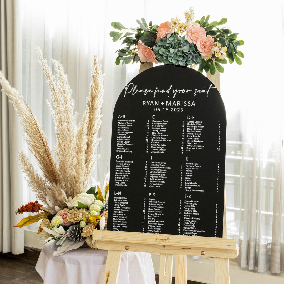 Black Acrylic Seating Chart, Arched Wedding Seating Chart, Wedding ...