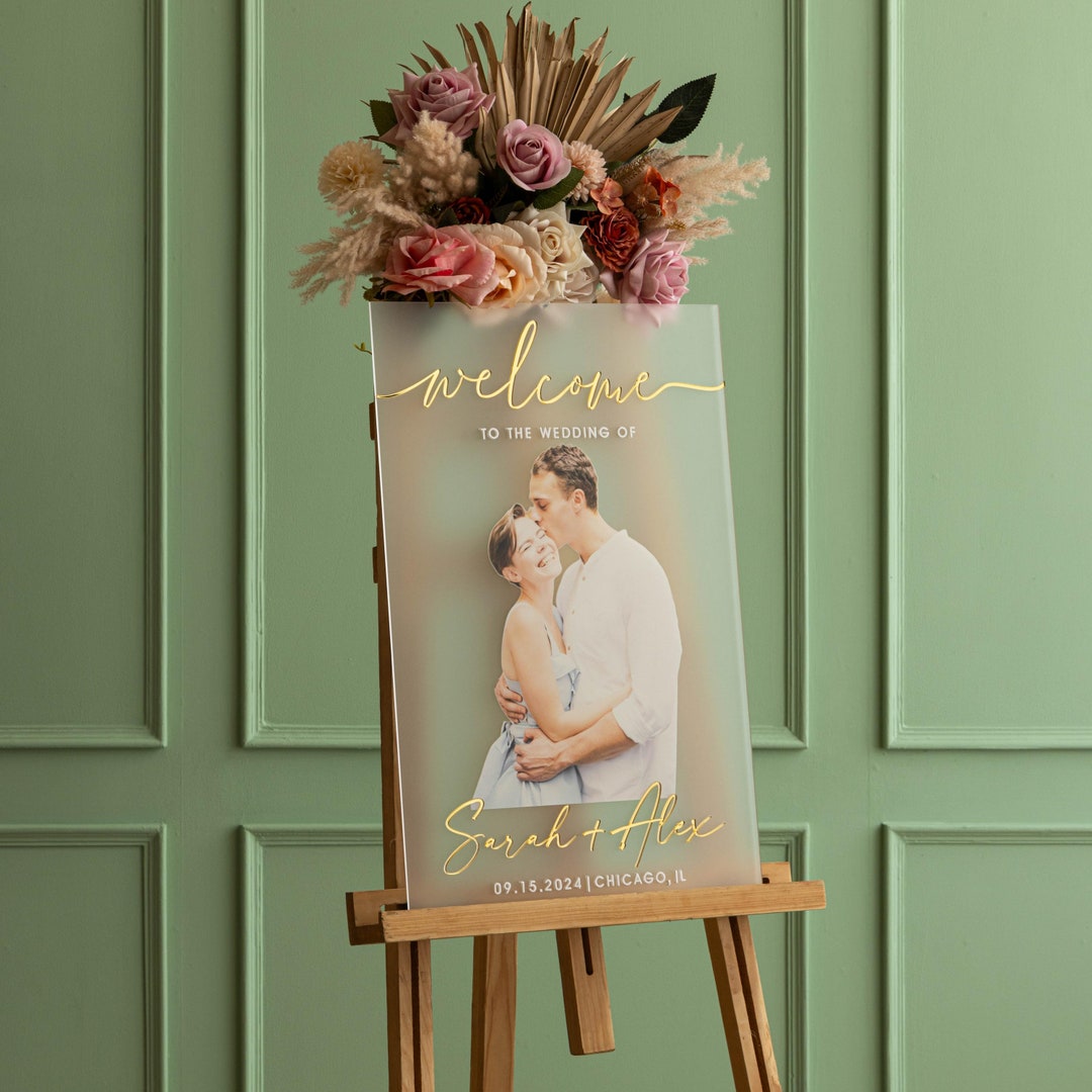 Frosted Acrylic Wedding Welcome Sign - Couple Photo Acrylic Welcome ...