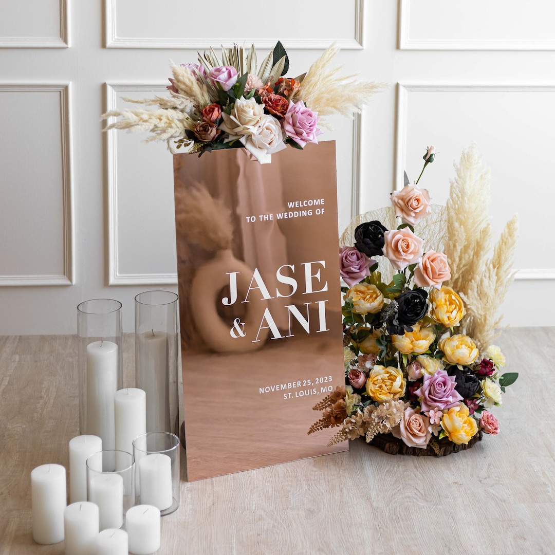Rose Gold Mirror Acrylic Wedding Welcome Sign - Wedding Signage ...