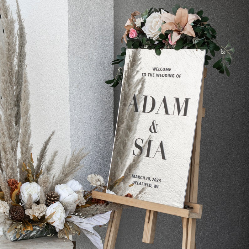 Silver Mirror Acrylic Welcome Sign, Silver Mirror Wedding Signage ...