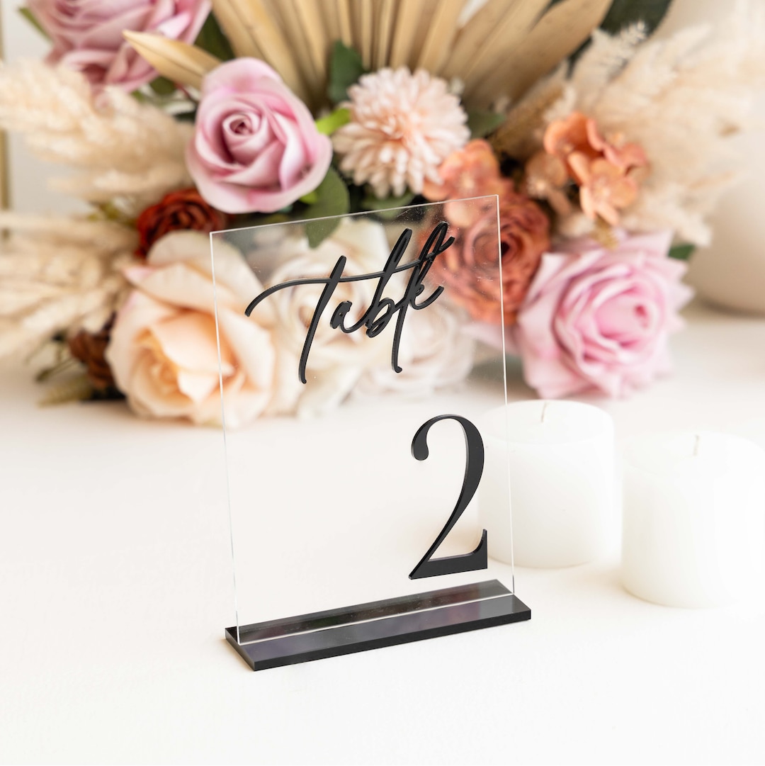 Black 3D Table Numbers - Clear Acrylic Table Signs - Wedding Table ...