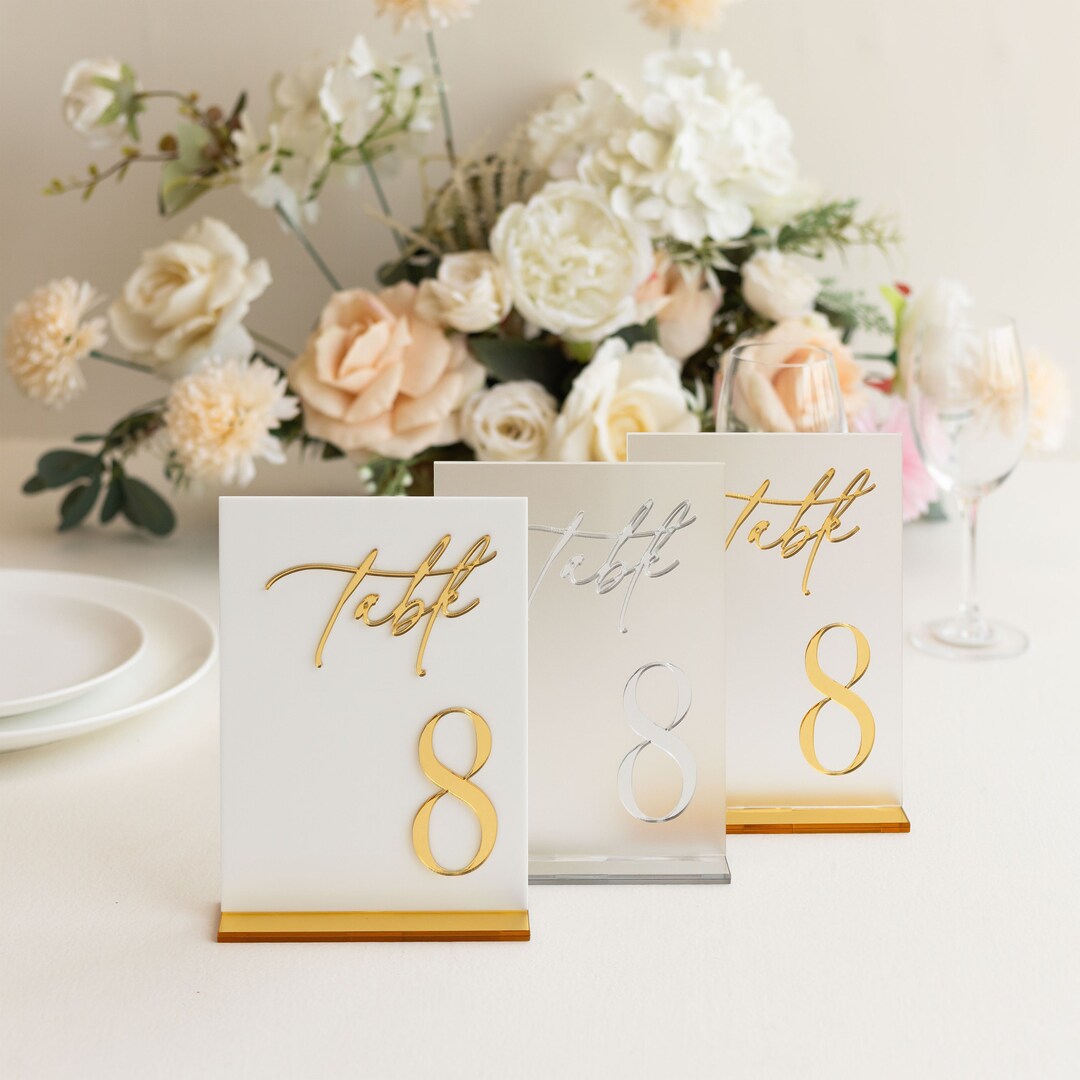 Frosted Acrylic Table Numbers - 3D Silver Mirror Table Signs - Wedding ...