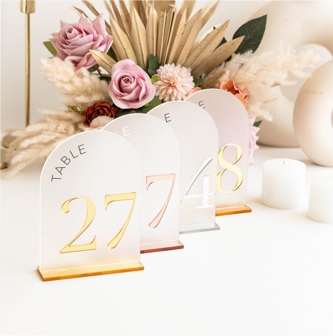 Arched Shape Table Numbers - Frosted Acrylic Table Numbers - Gold ...