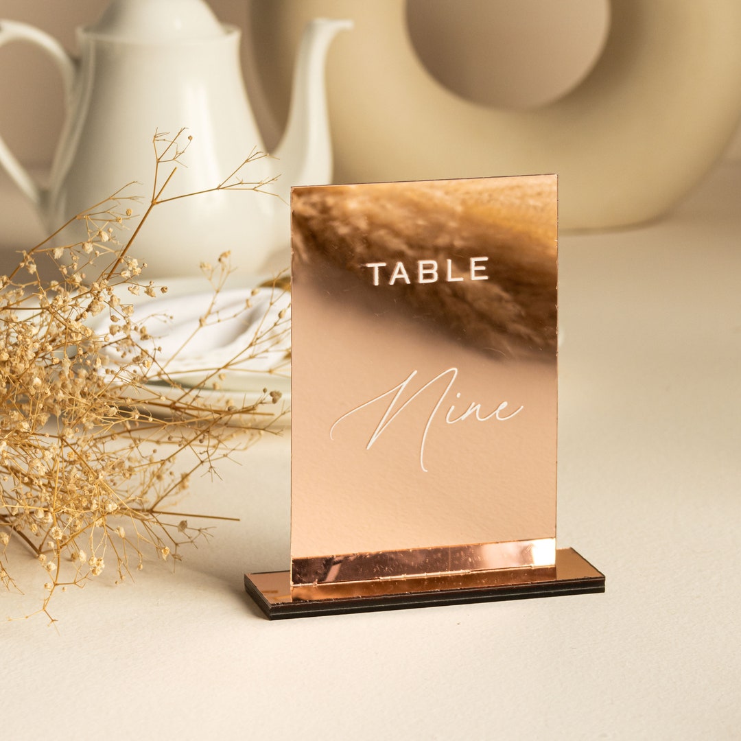 Mirror Rose Gold Acrylic Table Numbers | Wedding Table Numbers ...