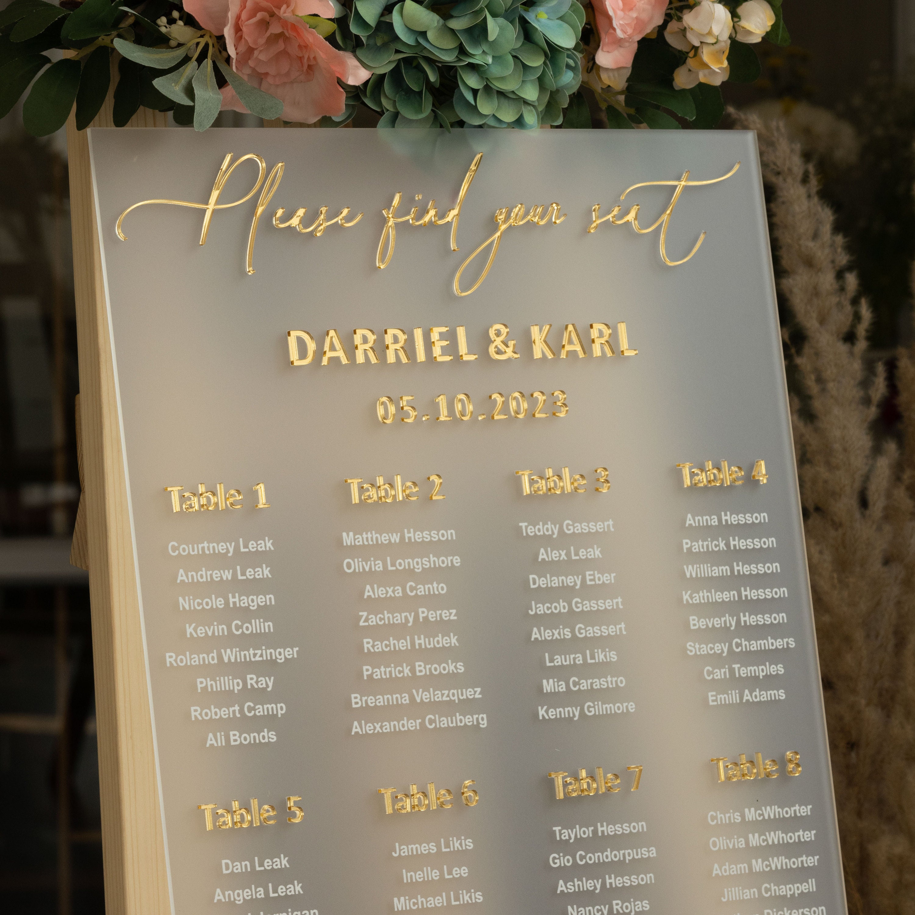 Custom Acrylic Wedding Seating Chart | Frosted Sign | Elegant Guest ...