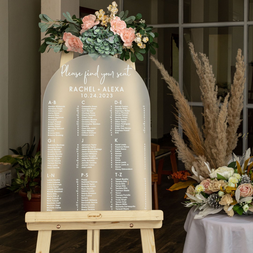 Arched Frosted Acrylic Seating Chart, Wedding Seating Chart, Wedding ...