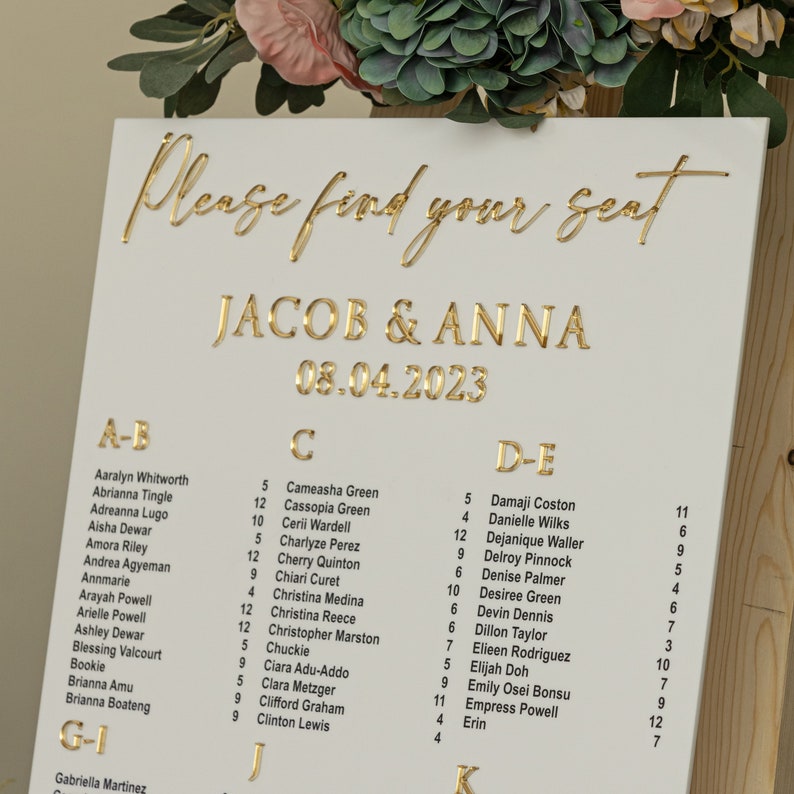 White Acrylic Seating Chart, Wedding Seating Chart, Wedding Seating ...