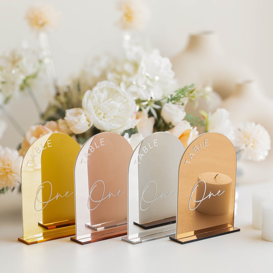 Gold Mirror Acrylic Table Numbers - Wedding Table Signs - Wedding ...
