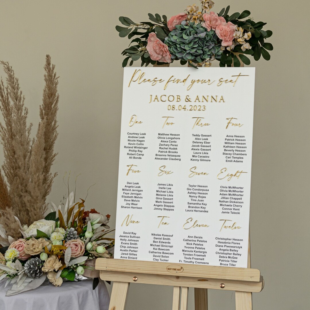 White Acrylic Seating Chart, Wedding Seating Chart, Wedding Seating ...