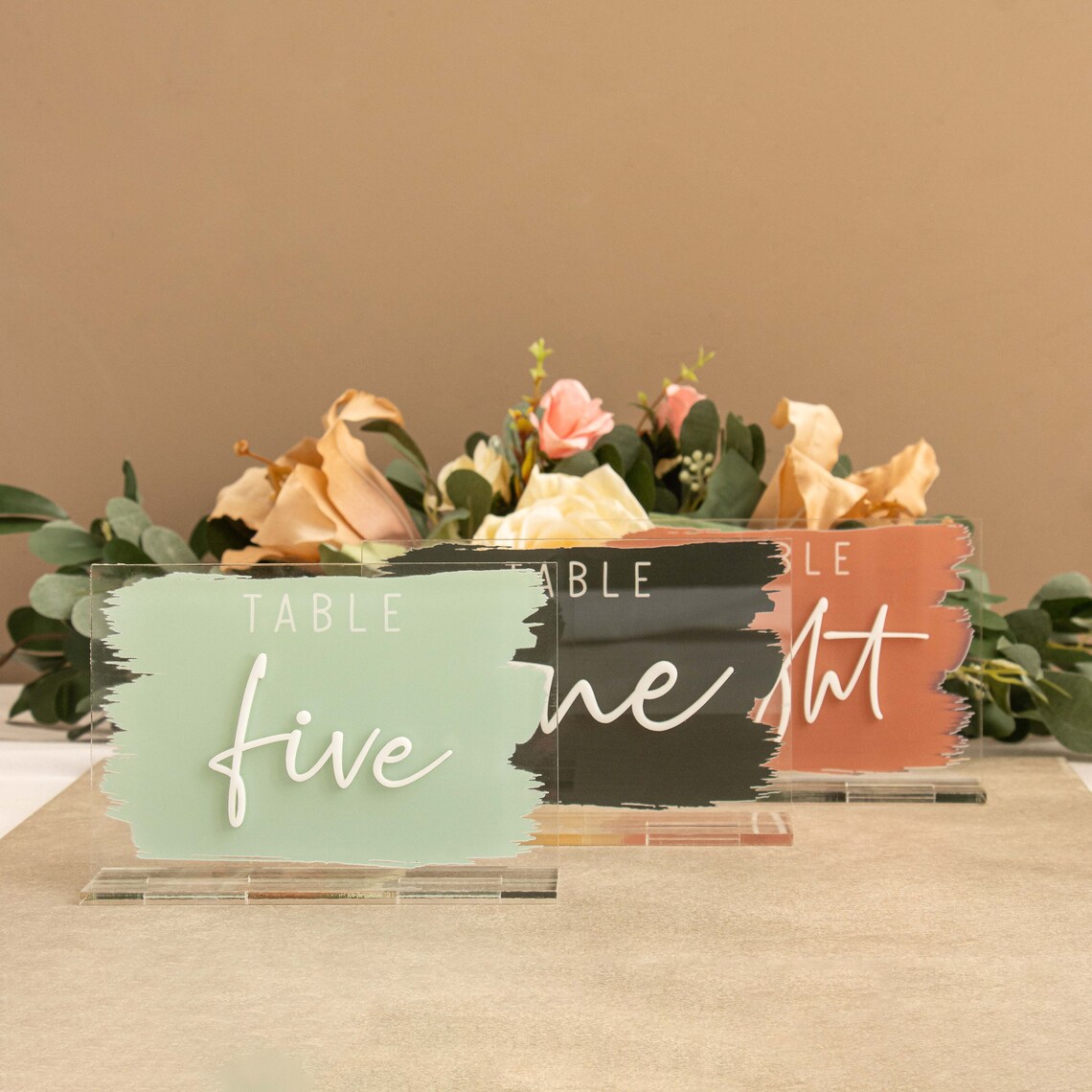 Brush Table Numbers Painted Back Table Numbers Acrylic - Etsy