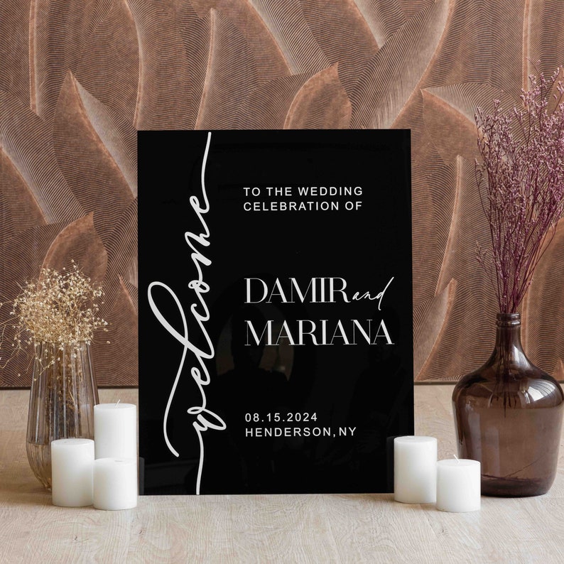 Black Acrylic Welcome Sign for Wedding Reception Decor - Wedding ...