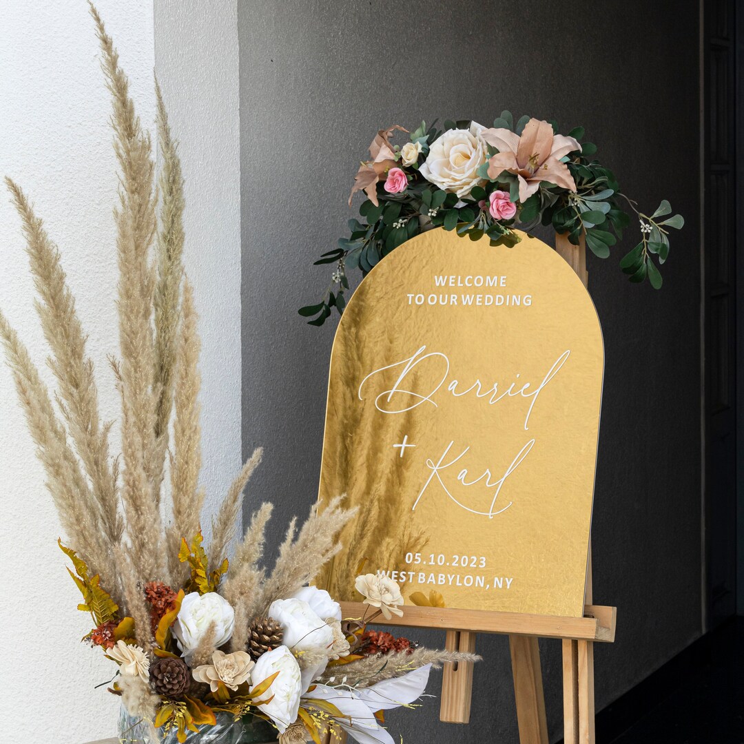 Arched Wedding Sign, Gold Mirror Acrylic Welcome Sign, Gold Mirror ...