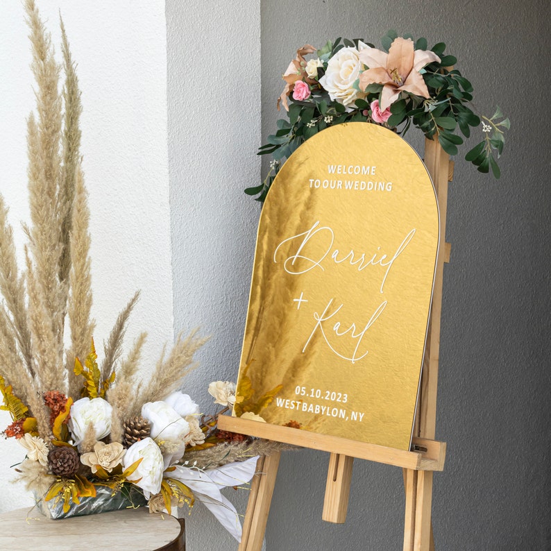 Arched Wedding Sign, Gold Mirror Acrylic Welcome Sign, Gold Mirror ...